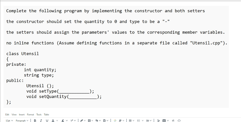 Solved Complete the following program by implementing the | Chegg.com