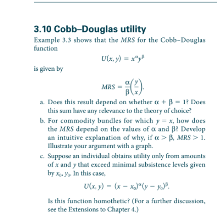 Solved 3.10 Cobb-Douglas utility Example 3.3 shows that the | Chegg.com