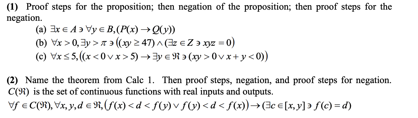 (1) Proof steps for the proposition; then negation of | Chegg.com
