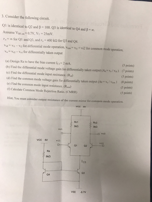 Solved 3. Consider the following circuit. Q1 is identical to | Chegg.com