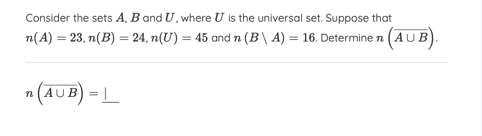 Solved Consider the sets A,B and U, where U is the universal | Chegg.com