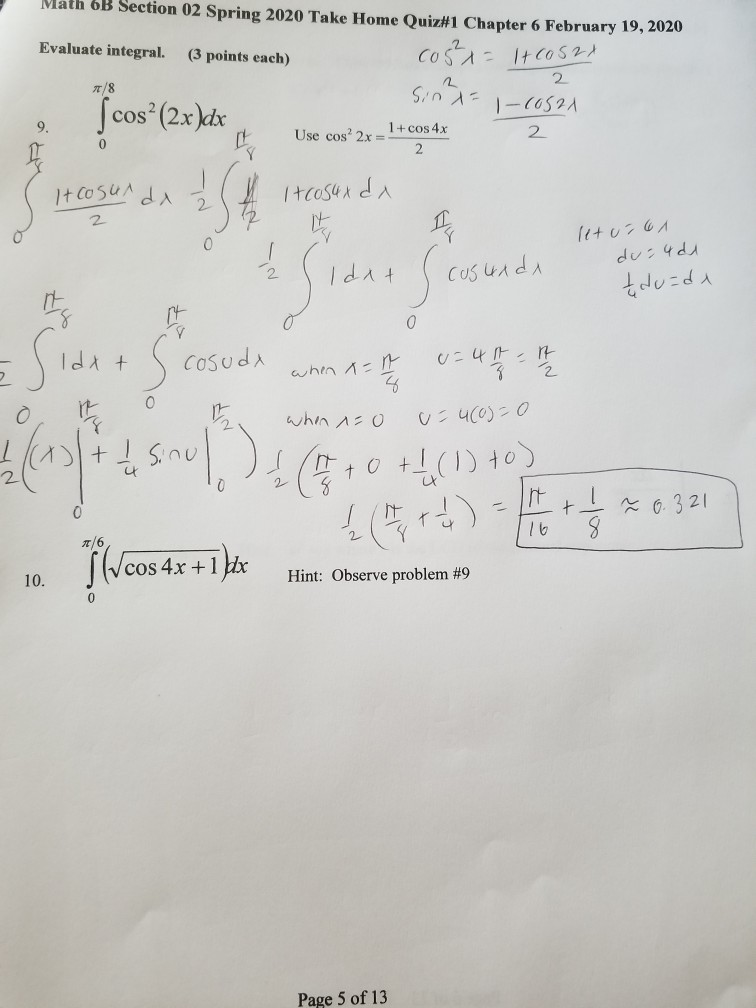 Solved Math 6B Section 02 Spring 2020 Take Home Quiz#1 | Chegg.com