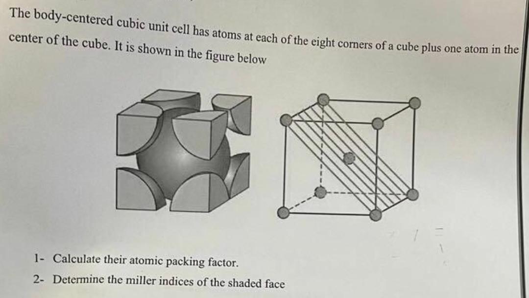 Solved The body-centered cubic unit cell has atoms at each | Chegg.com
