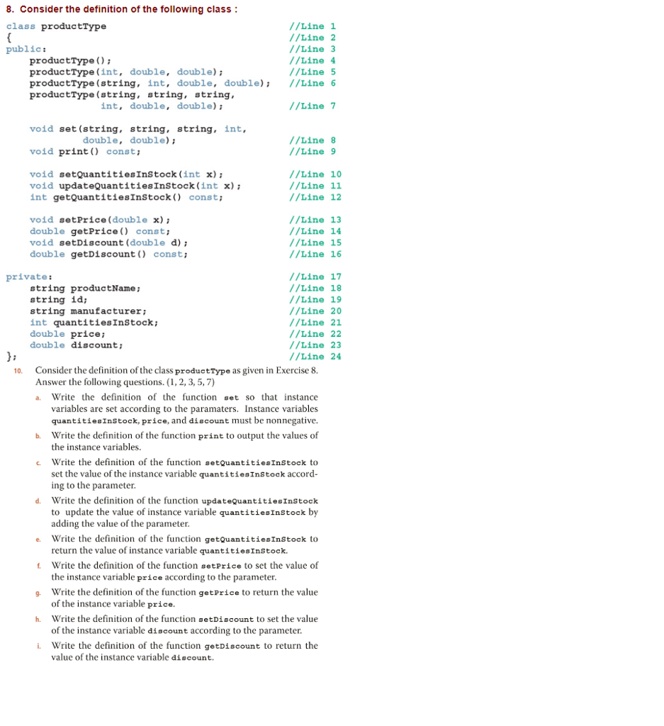 Solved 8. Consider the definition of the following class : | Chegg.com