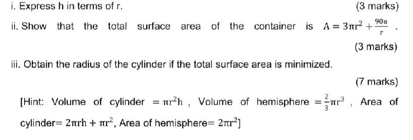 Solved (c) A closed cylindrical container of radius,r and | Chegg.com