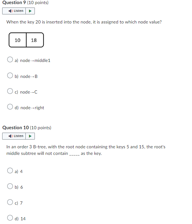 Solved When the key 20 is inserted into the node, it is | Chegg.com