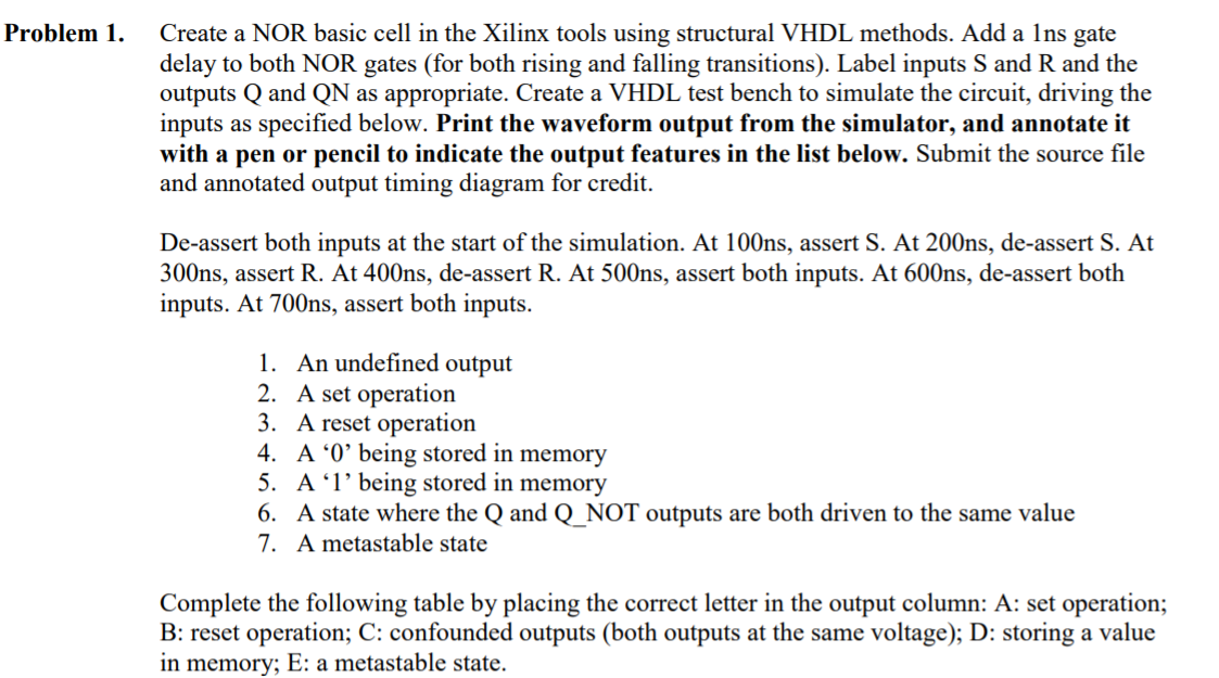 Solved Problem 1 Create A Nor Basic Cell In The Xilinx 