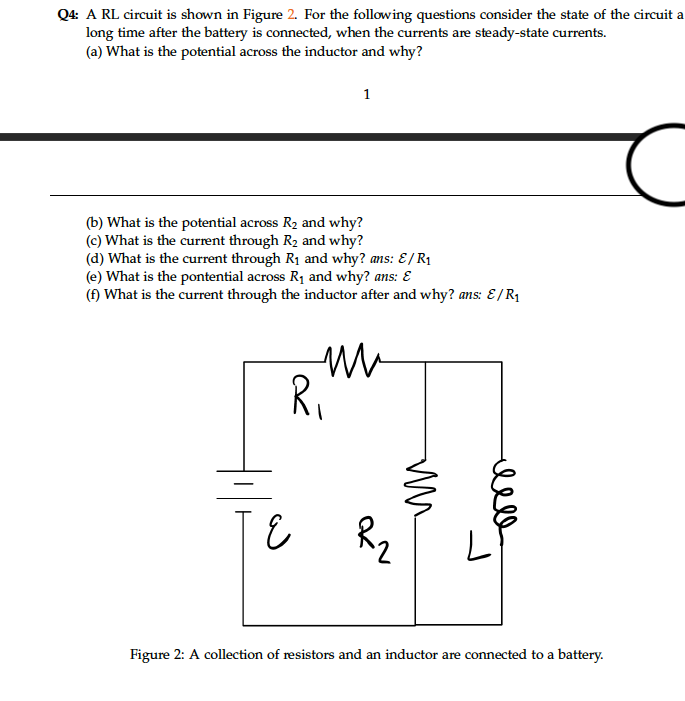 Solved 04: A RL circuit is shown in Figure 2. For the | Chegg.com