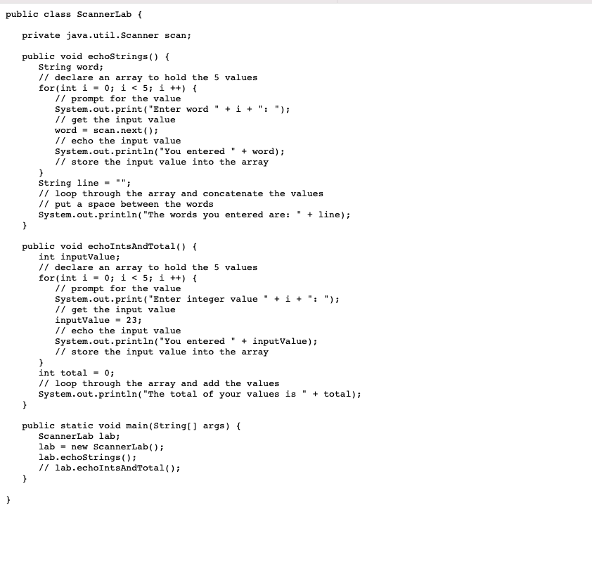 Solved public class ScannerLab { private java.util.Scanner | Chegg.com