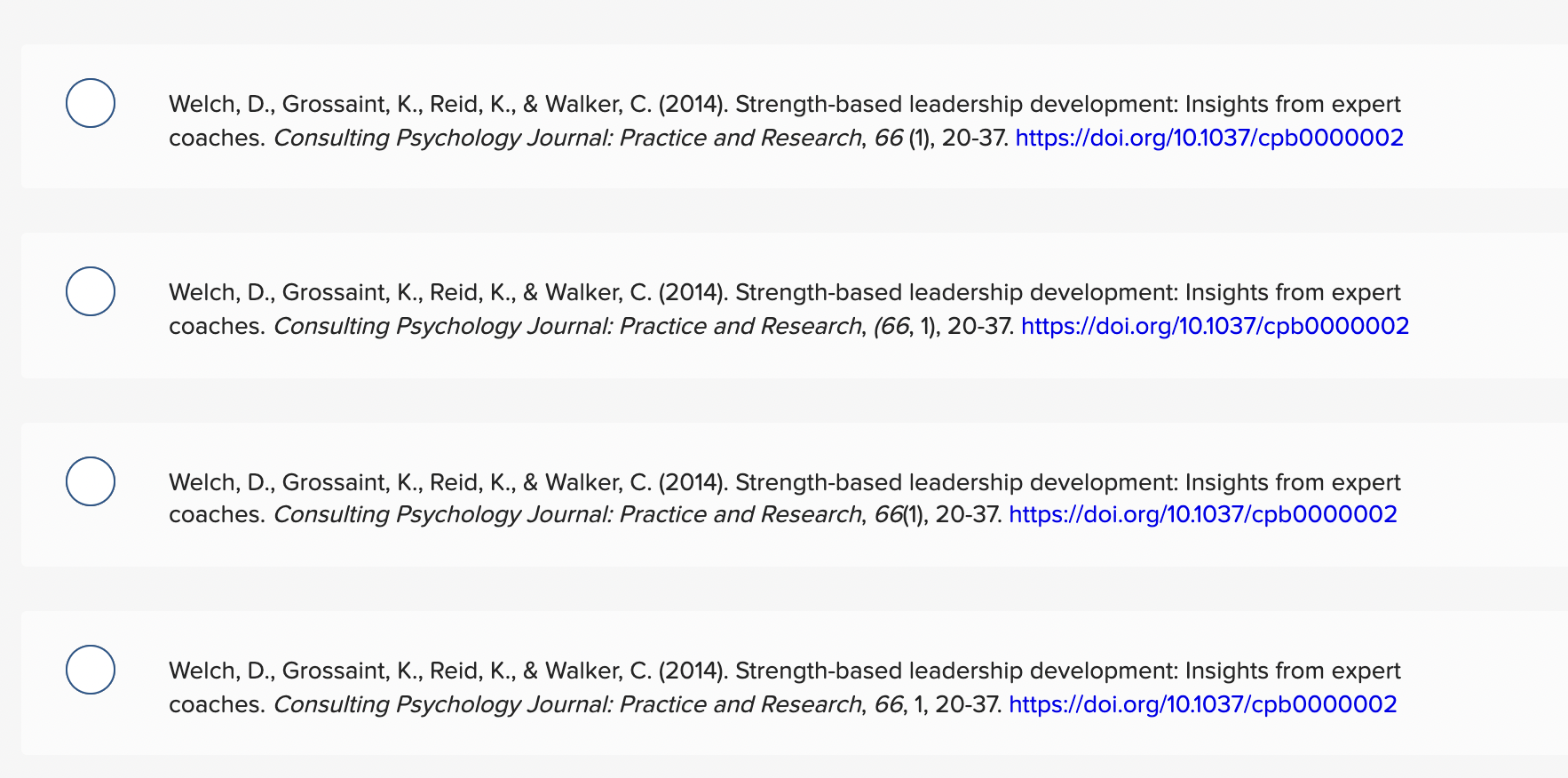 Solved Which of the following is the correct formatting for | Chegg.com