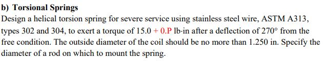 Solved b) Torsional Springs Design a helical torsion spring | Chegg.com