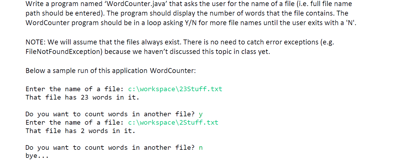 Solved Write a program named 'WordCounter.java’ that asks | Chegg.com