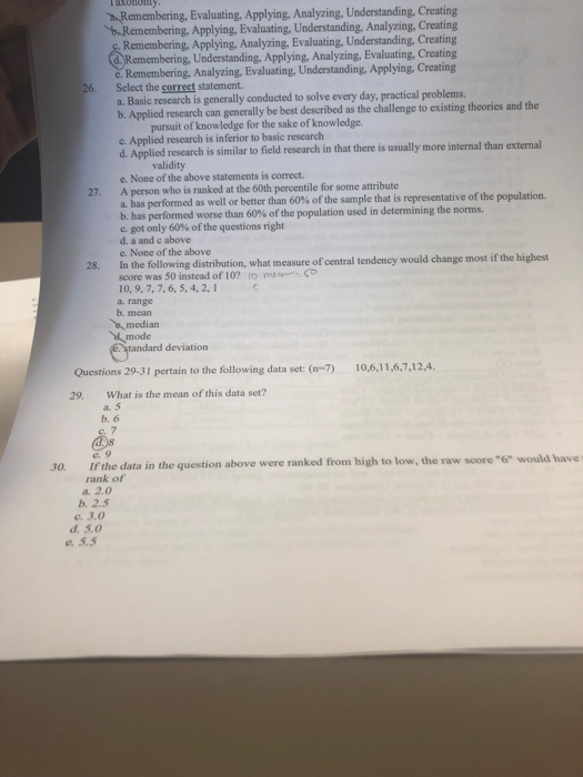 Solved Remembering, Evaluating, Applying, Analyzing, | Chegg.com