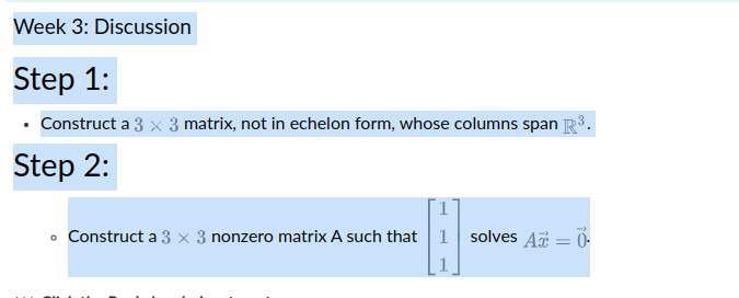Solved Step 1: Construct a 3x3 matrix, not in echelon form, | Chegg.com