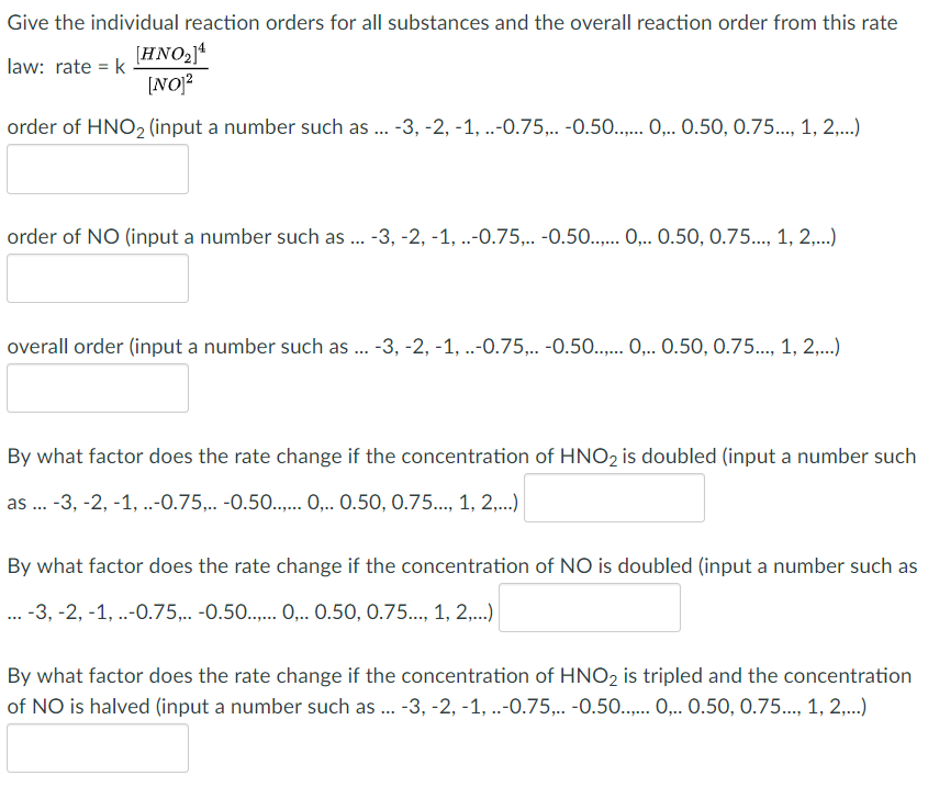 Solved Give the individual reaction orders for all | Chegg.com