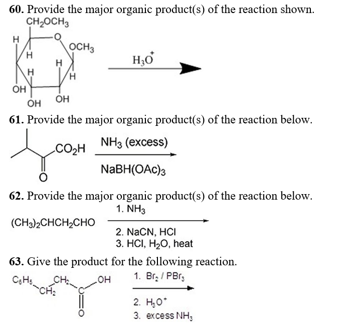 Solved 60. Provide the major organic product(s) of the | Chegg.com