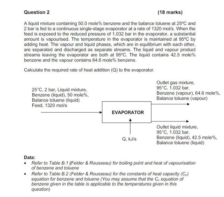 Solved A liquid mixture containing 50.0 mole % benzene and | Chegg.com