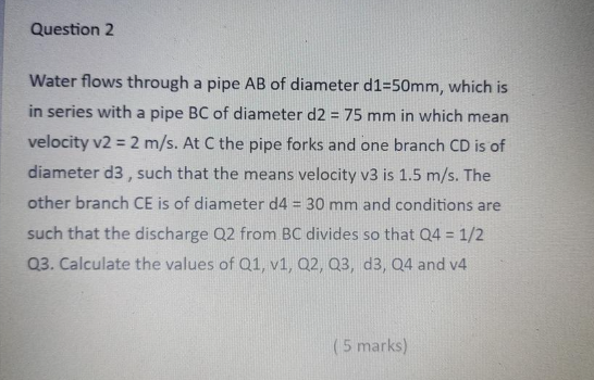 Solved Water flows through a pipe AB of diameter d1=50 mm, | Chegg.com