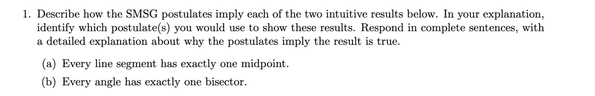 Solved Describe how the SMSG postulates imply each of the | Chegg.com