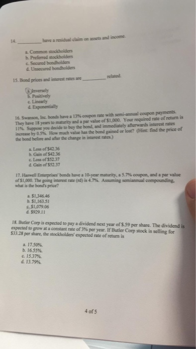 Solved 14. have a residual claim on assets and income a. | Chegg.com Solved 14. have a residual claim on assets and income a. | Chegg.com