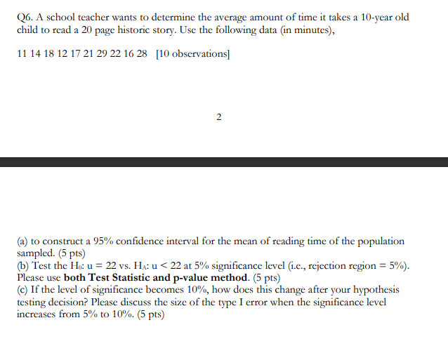 Solved Q6. A school teacher wants to determine the average | Chegg.com
