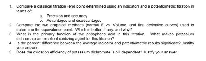 Solved 1 Compare A Classical Titration End Point