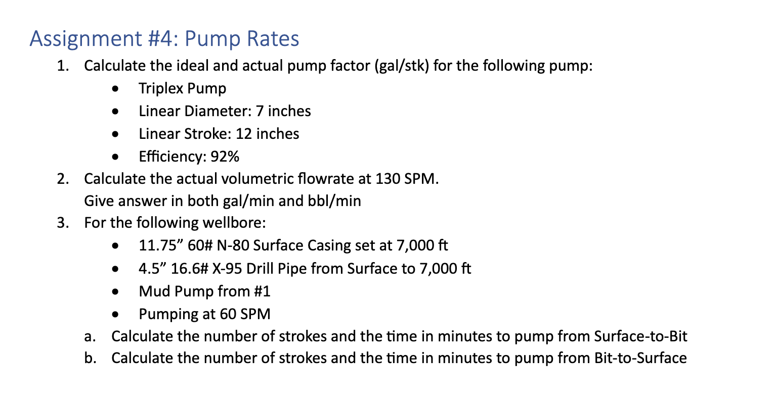 Solved 1. Calculate the ideal and actual pump factor | Chegg.com