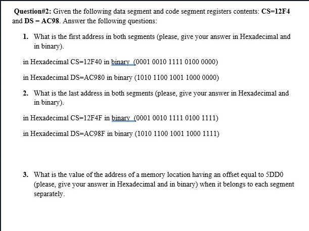 Solved Question\#2: Given the following data segment and | Chegg.com