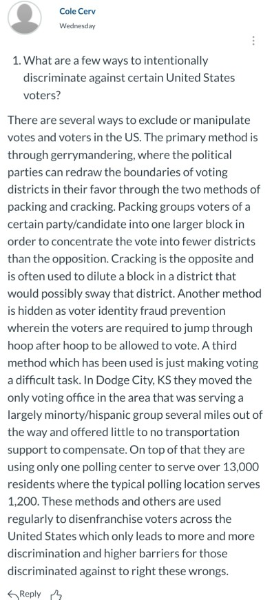Solved Cole Cerv Wednesday 1. What are a few ways to | Chegg.com