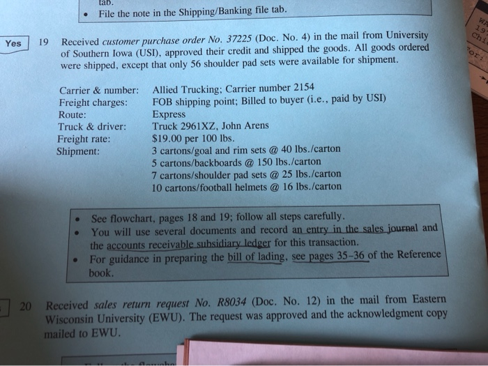 Solved tab. WA 19 Chi File the note in the Shipping/Banking | Chegg.com