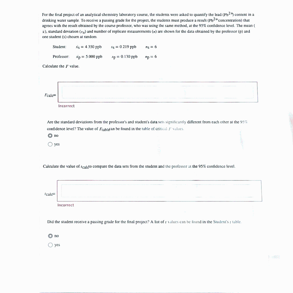 Solved For the final project of an analytical chemistry | Chegg.com