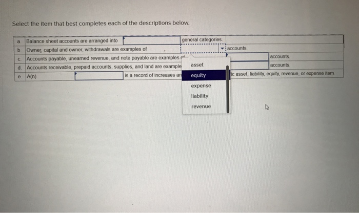 Solved Select the item that best completes each of the | Chegg.com