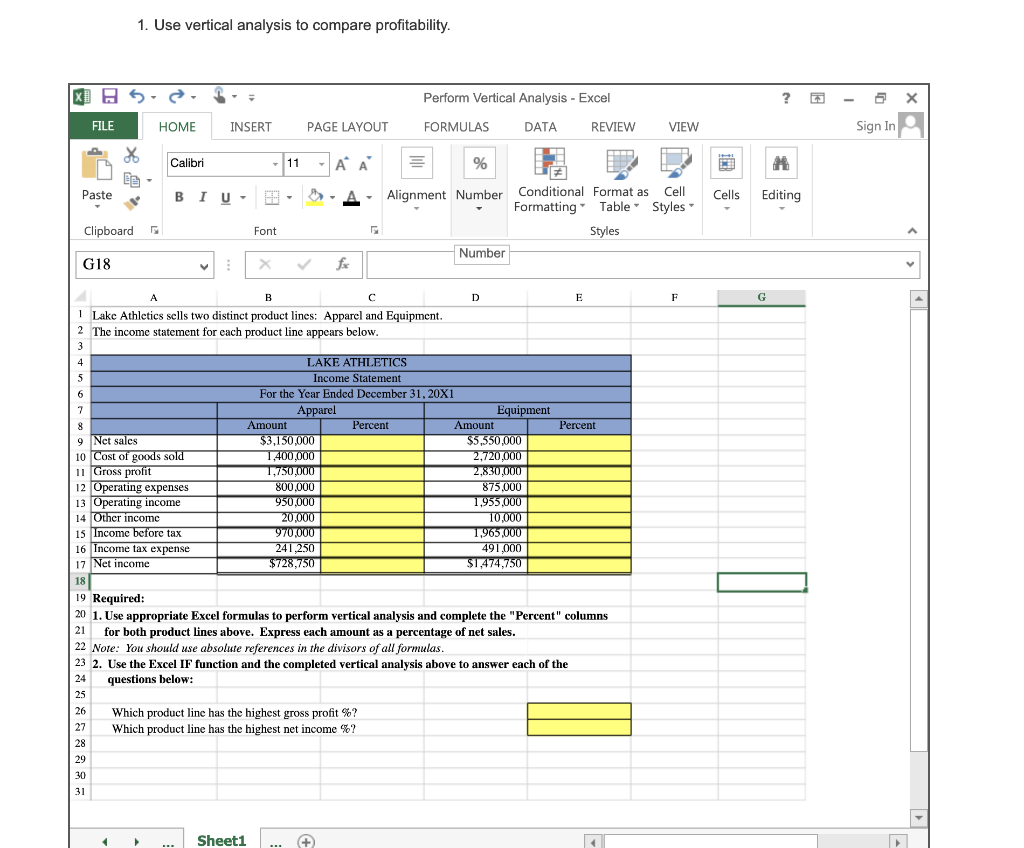 Solved 1. Use vertical analysis to compare profitability | Chegg.com