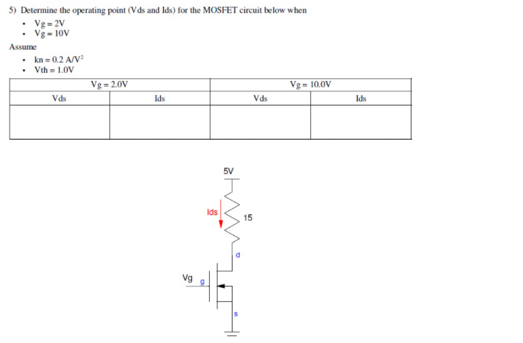 Solved 5) Determine the operating point (Vds and Ids) for | Chegg.com