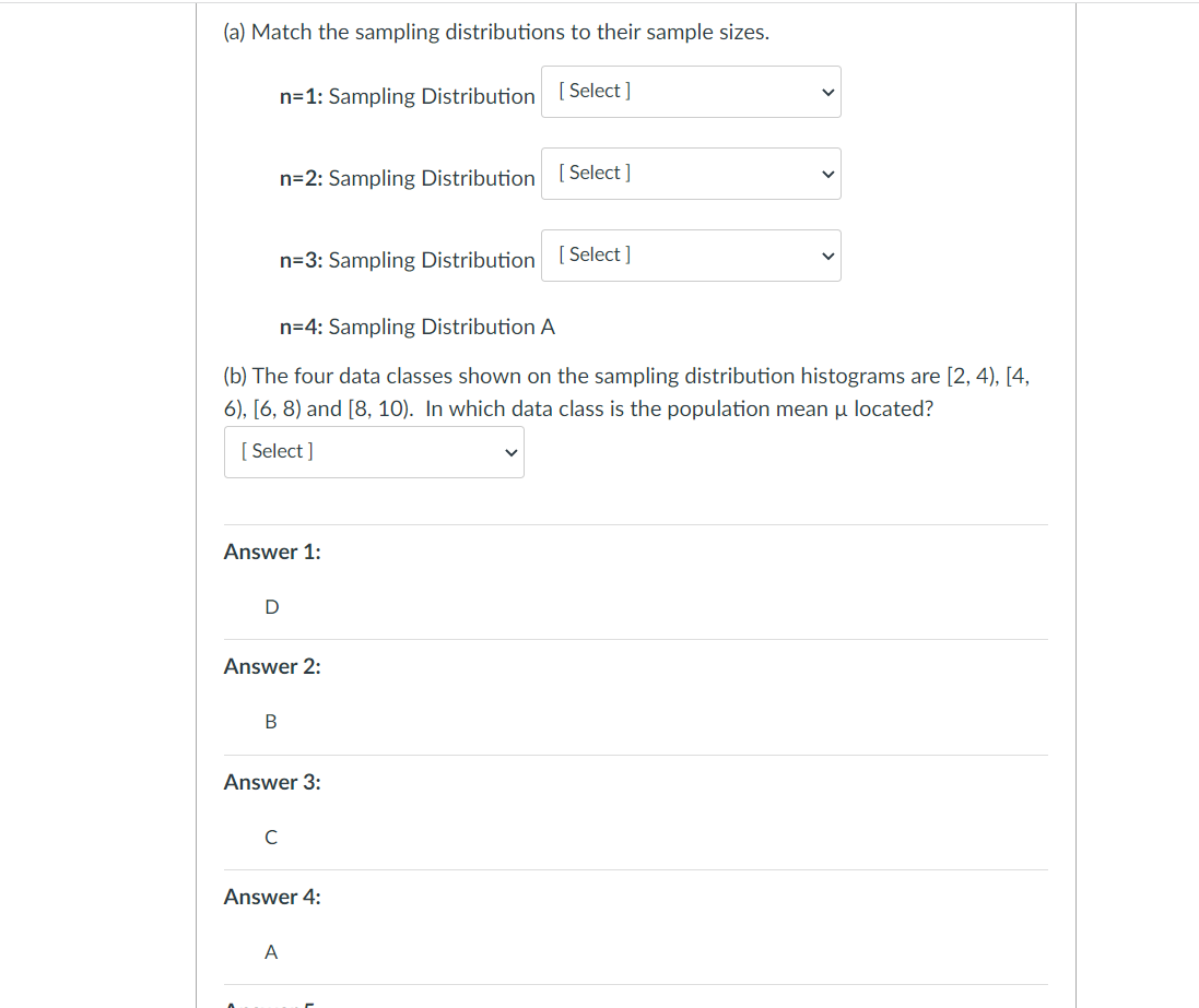 Solved Four sampling distributions of Xbar are shown below. | Chegg.com
