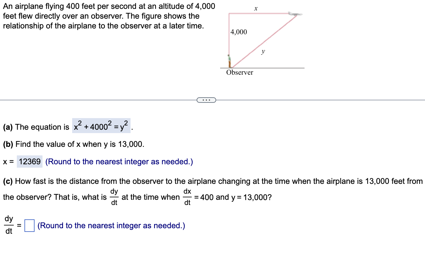 Solved An airplane flying 400 feet per second at an altitude | Chegg.com