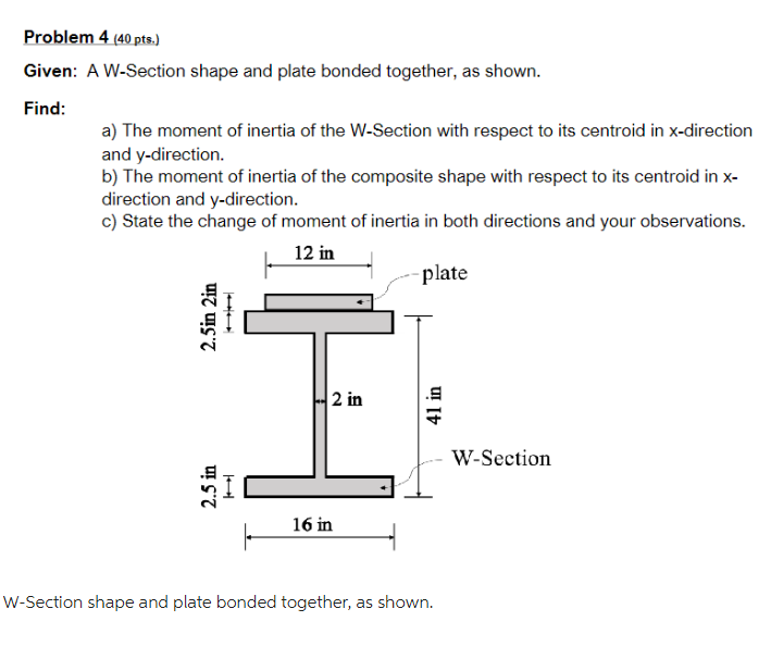Solved Problem 4 (40 pts.) Given: A W-Section shape and | Chegg.com