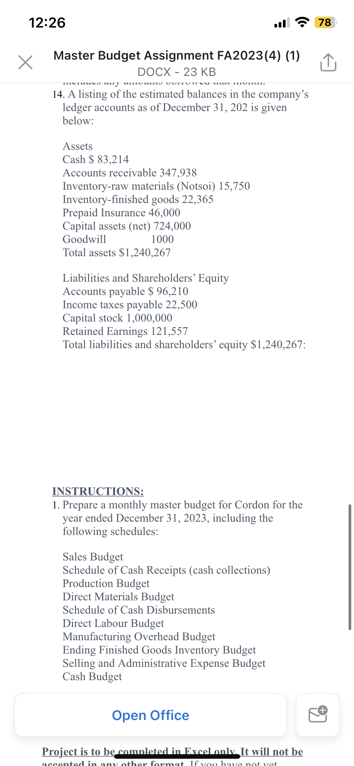 Master Budget Assignment FA2023(4) (1) DOCX - 23 KB | Chegg.com