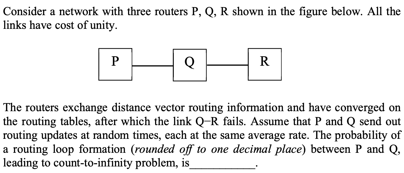Solved Consider a network with three routers P,Q,R shown in | Chegg.com