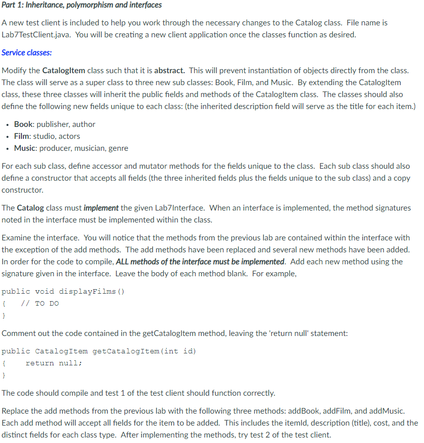 Part 1: Inheritance, polymorphism and interfaces A | Chegg.com