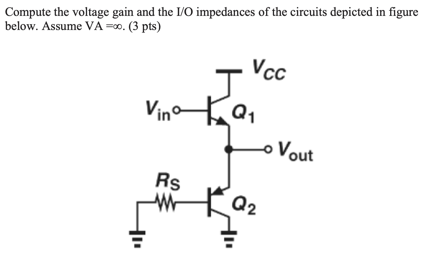 Solved Compute the voltage gain and the I/O impedances of | Chegg.com