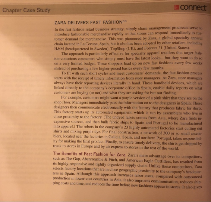 Solved Chapter Case Study ZARA DELIVERS FAST FASHION30 In | Chegg.com