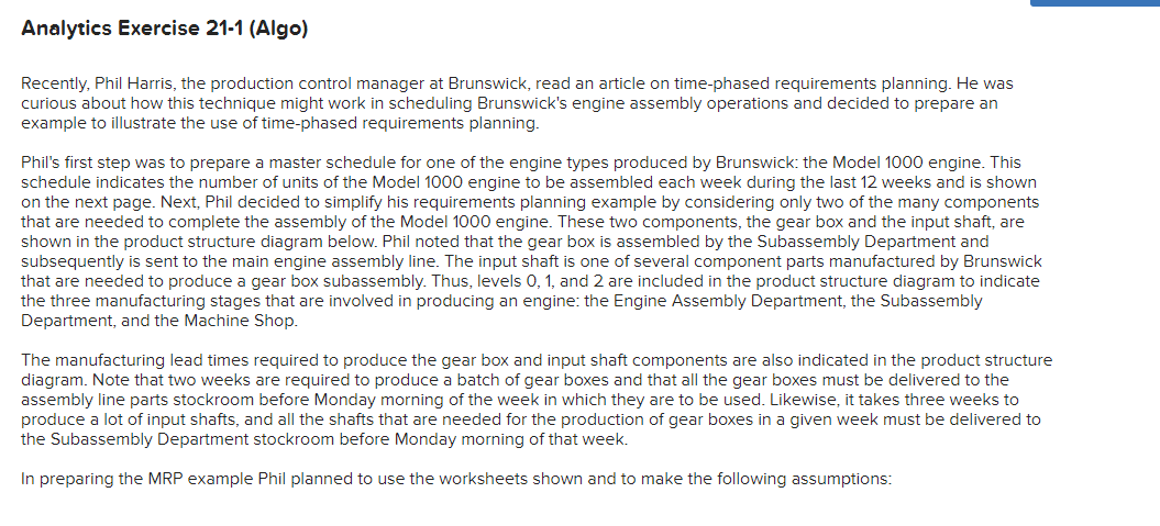 Solved Analytics Exercise 21-1 (Algo) Recently, Phil Harris, | Chegg.com
