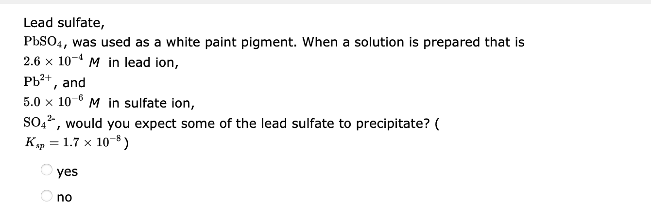 Solved Lead sulfate, PbSO4, was used as a white paint | Chegg.com