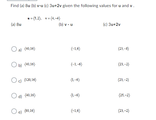 Solved Find (a) 8u (b) v−u (c) 3u+2v given the following | Chegg.com
