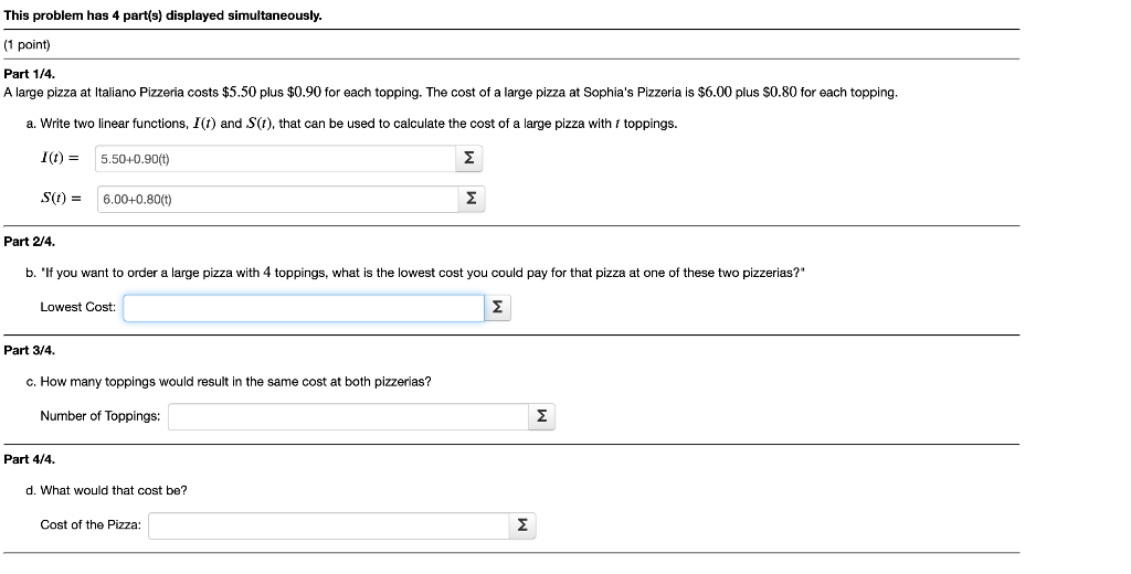 Solved This problem has 4 part(s) displayed simultaneously. | Chegg.com