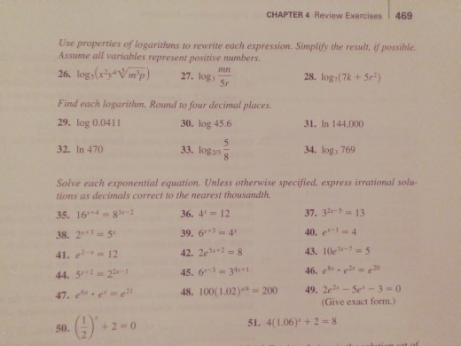 Solved CHAPTER 4 Review Exercises 469 Use properties of | Chegg.com