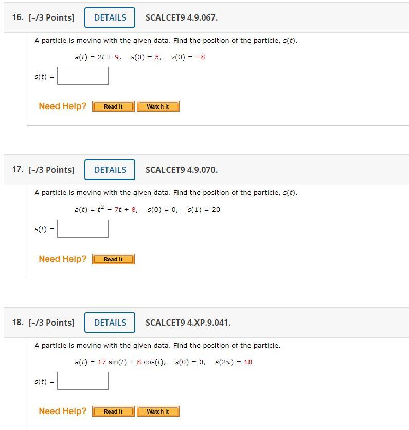 Solved 16. [-13 Points] DETAILS SCALCET9 4.9.067. A particle | Chegg.com