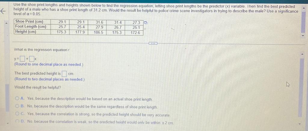 Solved Use the shoe print lengths and heights shown below to | Chegg.com