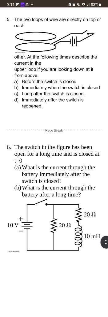 Solved 5. The two loops of wire are directly on top of each | Chegg.com